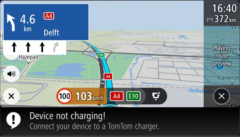 Warning: Device not charging! Connect your device to a TomTom charger ...
